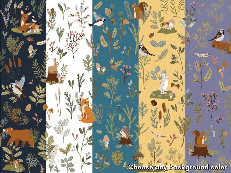 BOTANICAL Wallpaper Woods / Dark Woodland Mural With Animals / Forest ...