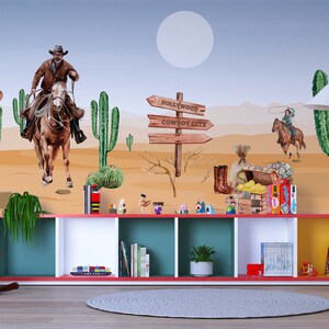 COWBOY Wallpaper Mural / Retro Western Wallpaper / Wild West - Etsy