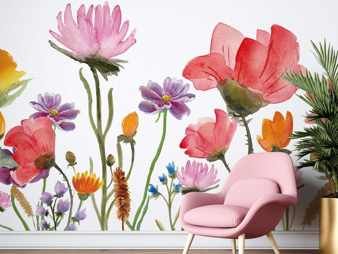 WILDFLOWER Wallpaper / Floral Wallpaper Mural / Botanical Wallpaper ...