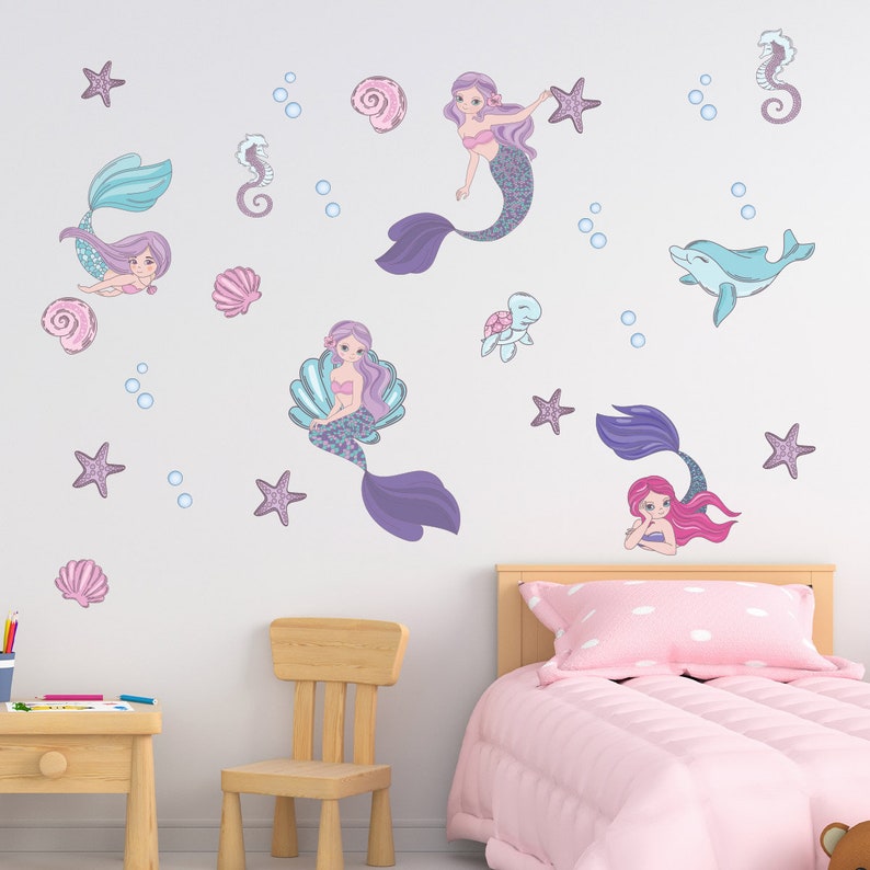 Wall Decal for Kids Cute Mermaids Wall Sticker Set - Etsy