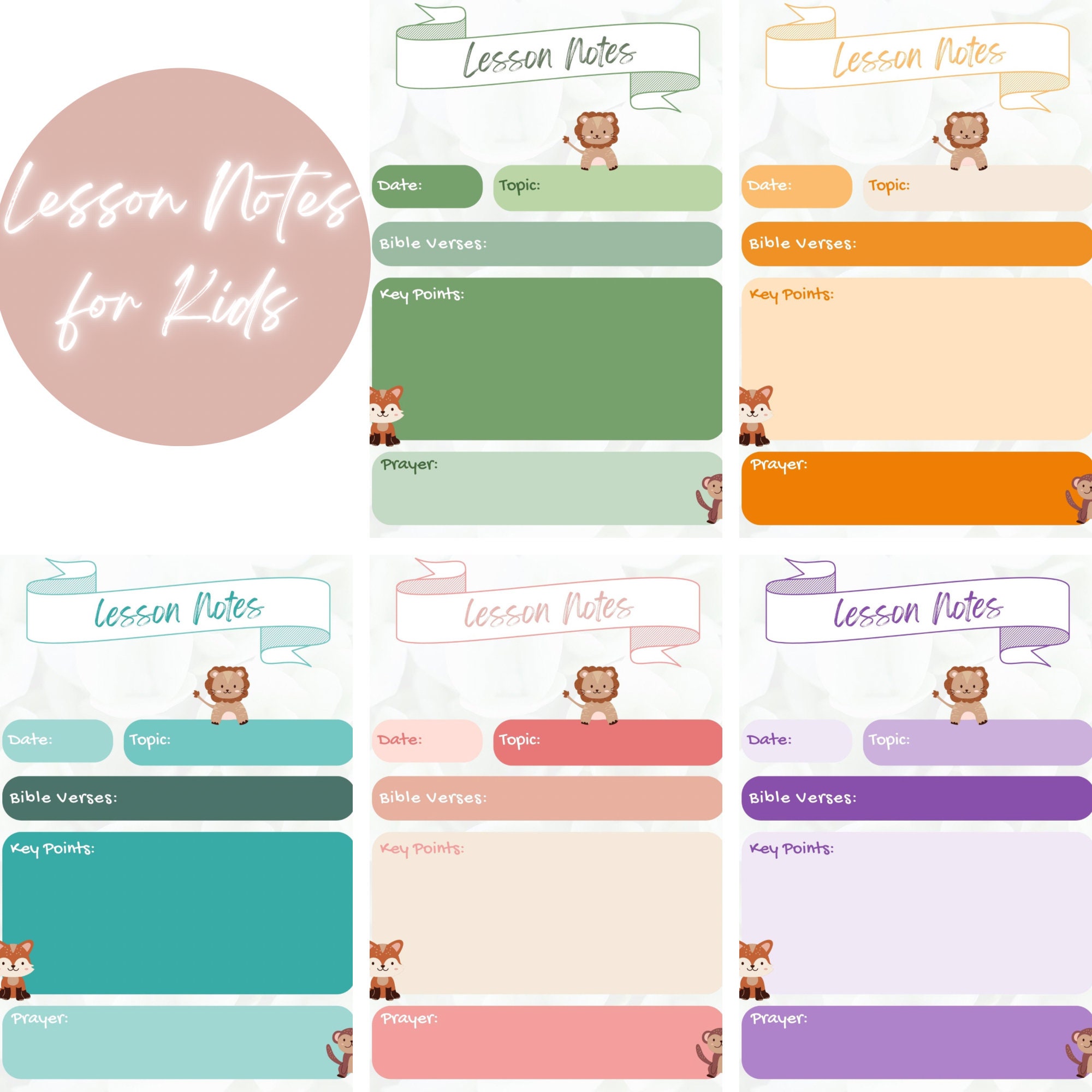 Set of 5 Church Lesson Notes, Printable Bible Activity, Kids Bible ...