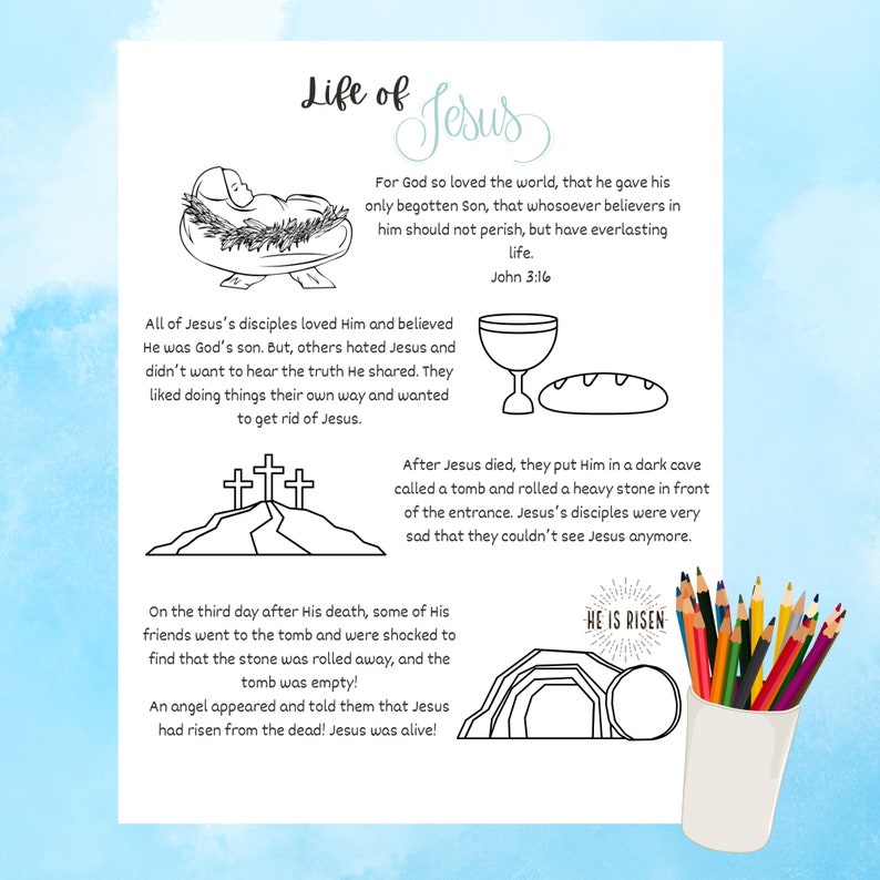 Life of Jesus Coloring Page, Christian Coloring Page, Sunday School ...