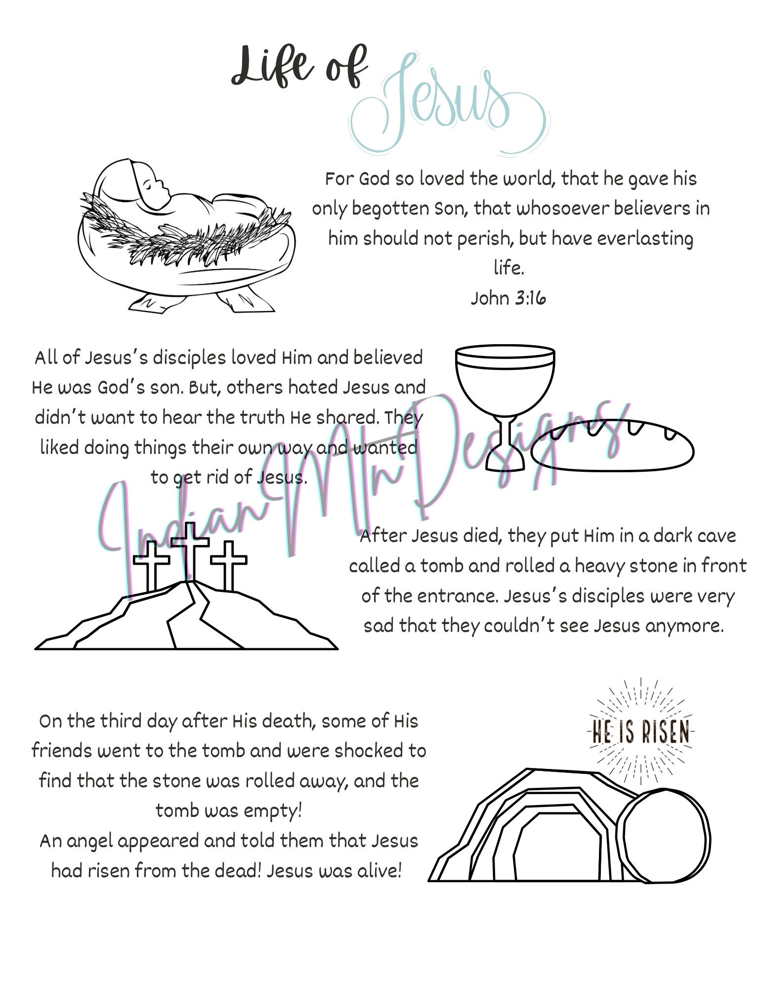 Life of Jesus Coloring Page, Christian Coloring Page, Sunday School ...