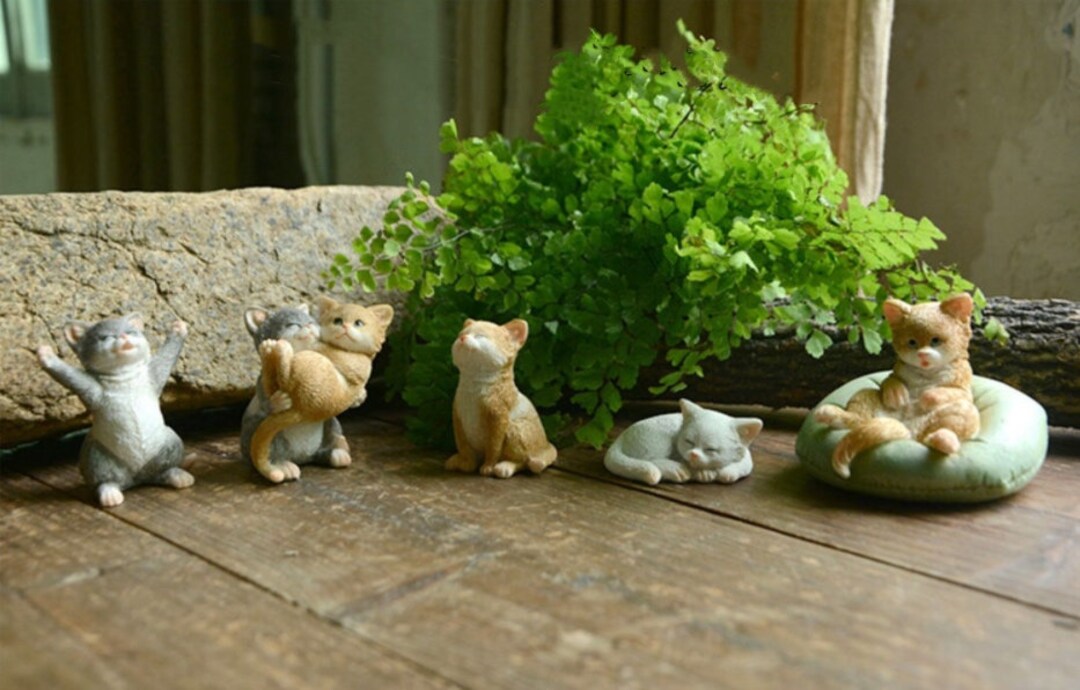Miniature Cute Kittens Animal Statues Micro Landscape Decorations Mini ...