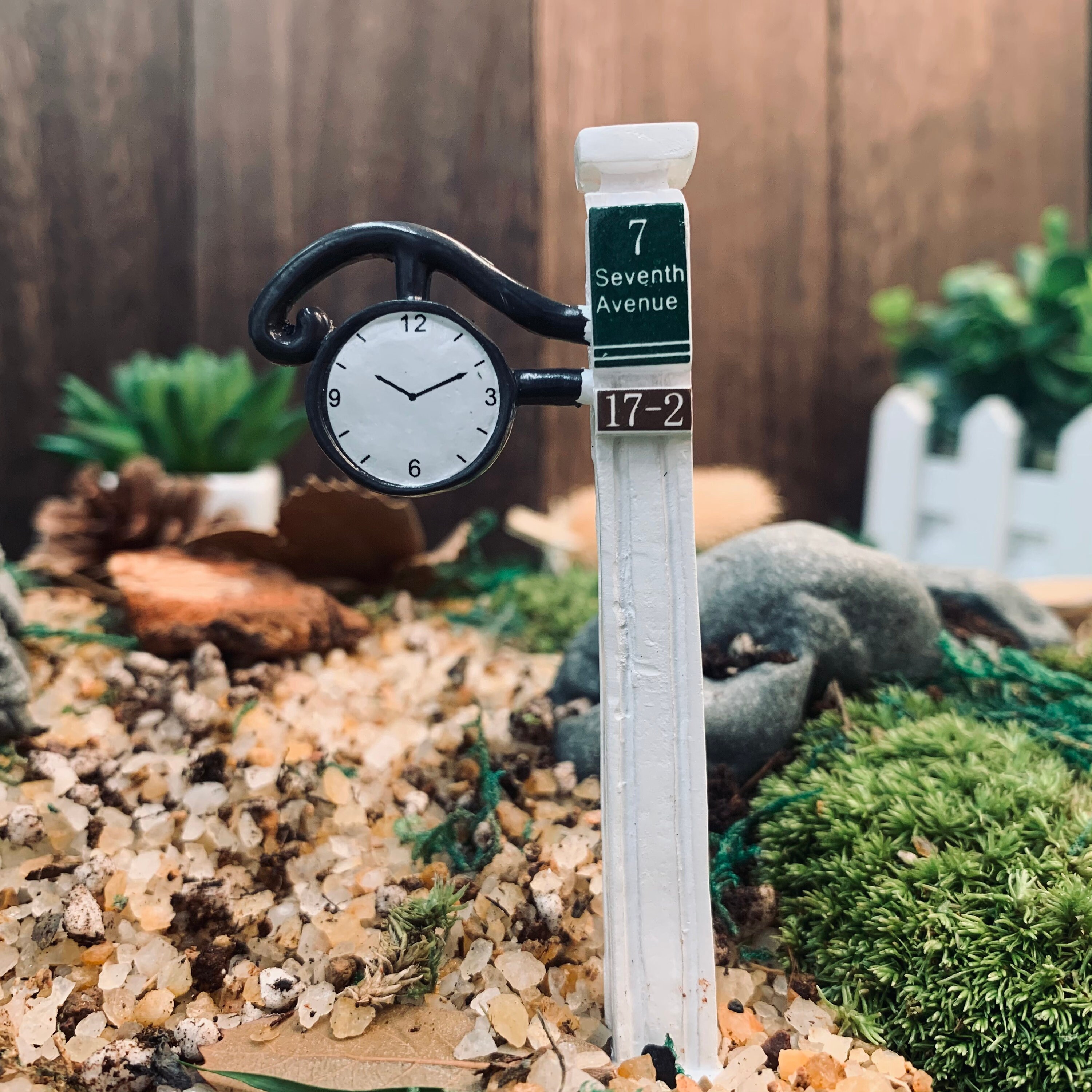 Miniature Creative Fence Clock Road Sign Mailbox Moss Succulent Flower ...