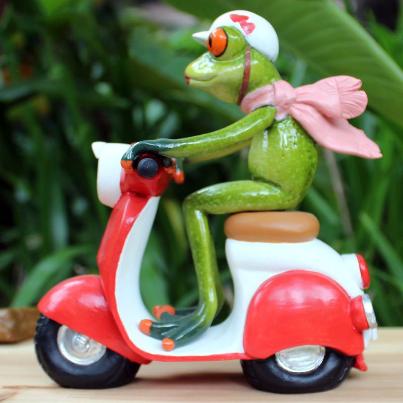Garden Resin Motorcycle Frog Animal Statue Micro Landscape Decorations ...