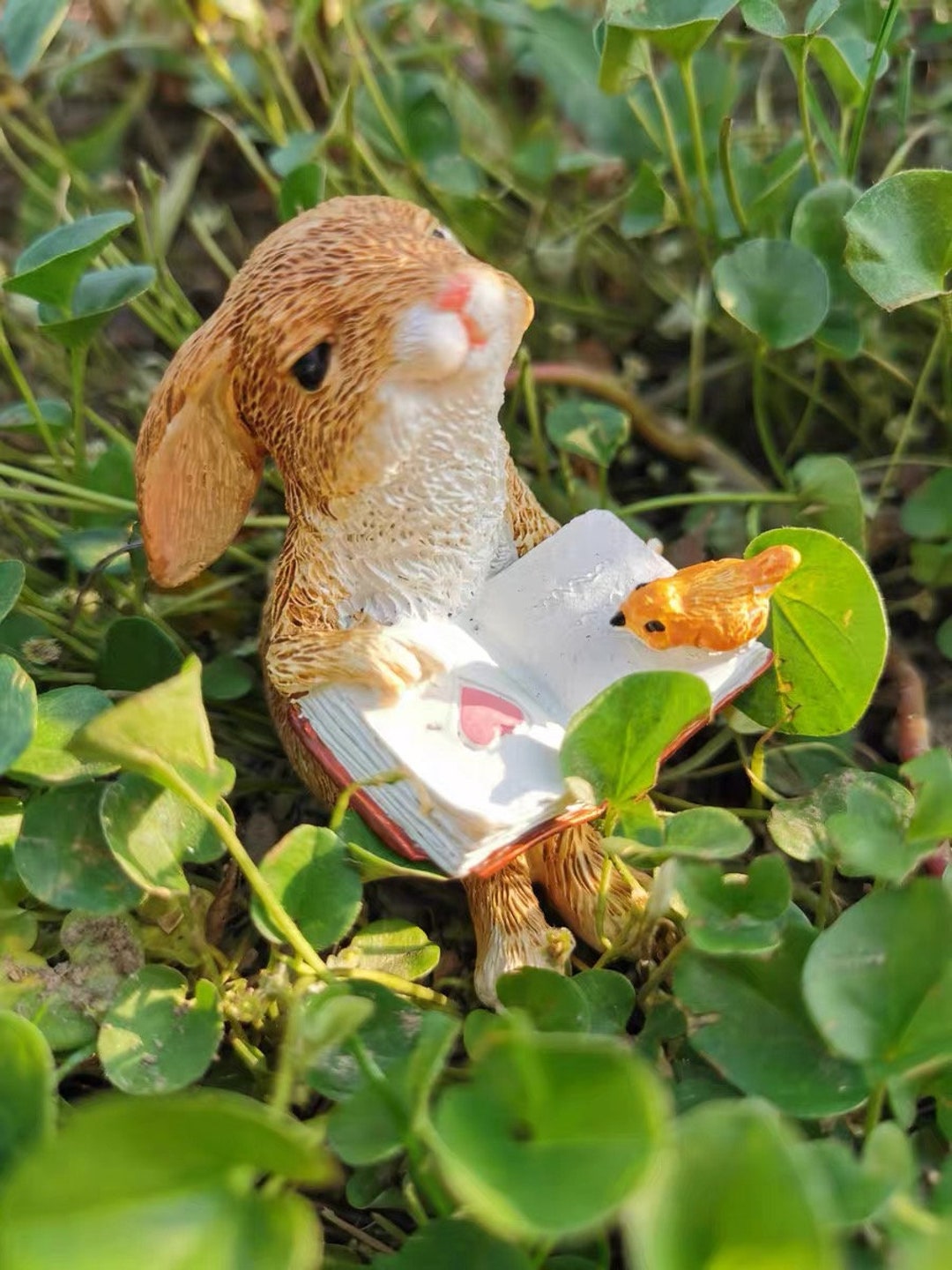 Miniature Cute Rabbit Reading Animal Statue Micro Landscape Decorations ...