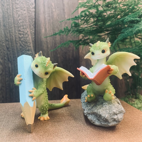 Set of Two Learning Dragons Animal Statues Micro Landscape | Etsy