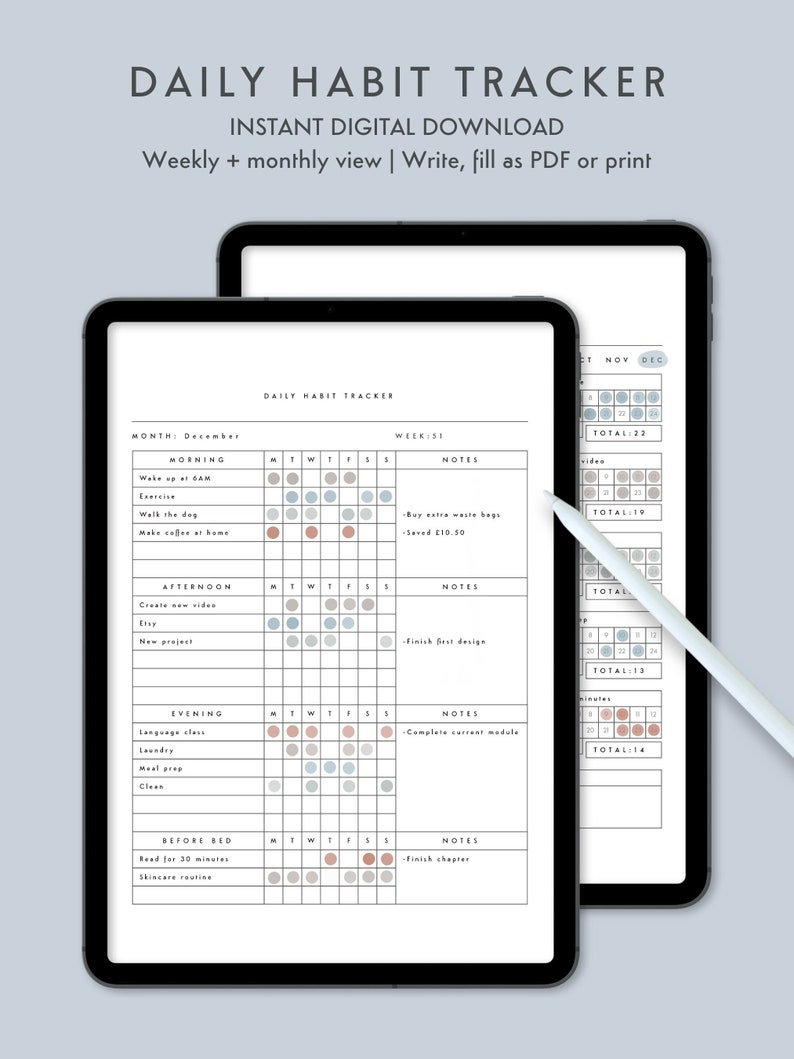 Digital Habit Tracker for Motivation | Daily Tracker With Weekly and ...