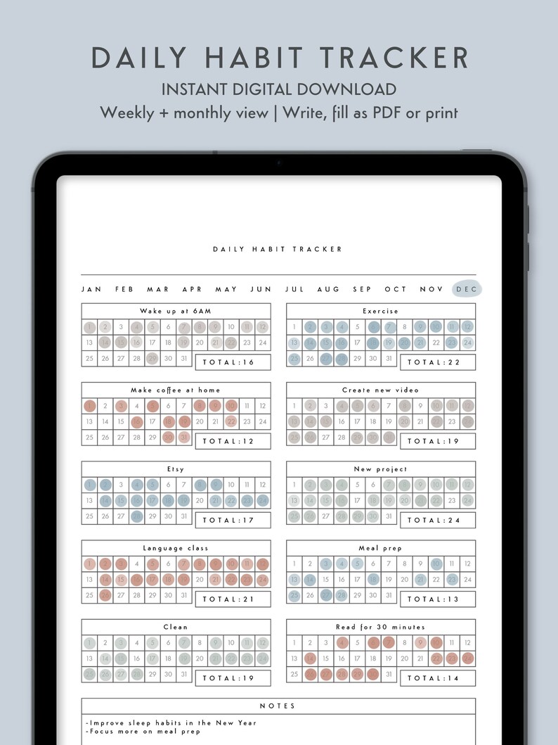 Digital Habit Tracker for Motivation | Daily Tracker With Weekly and ...