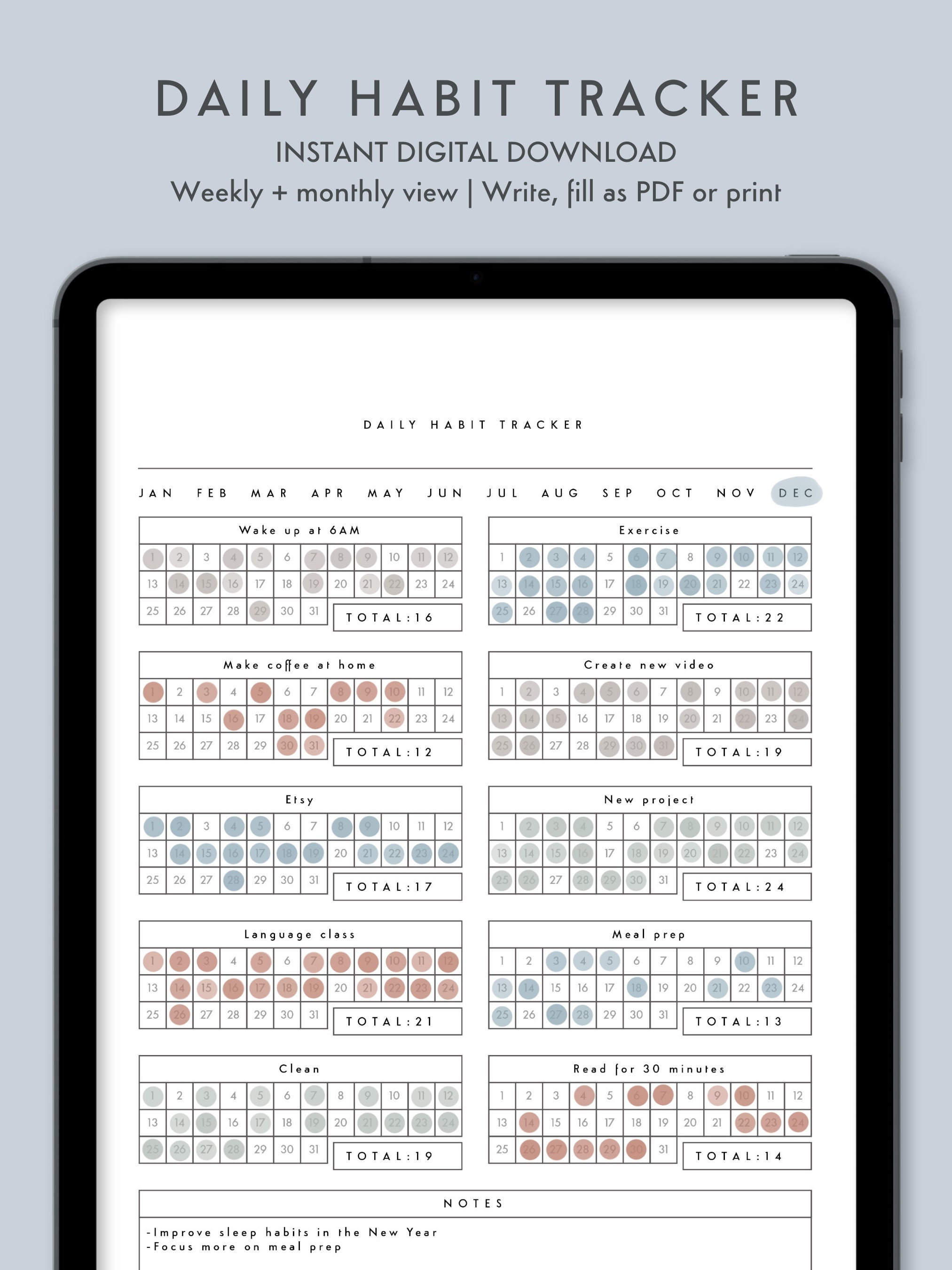 Digital Habit Tracker for Motivation | Daily Tracker With Weekly and ...