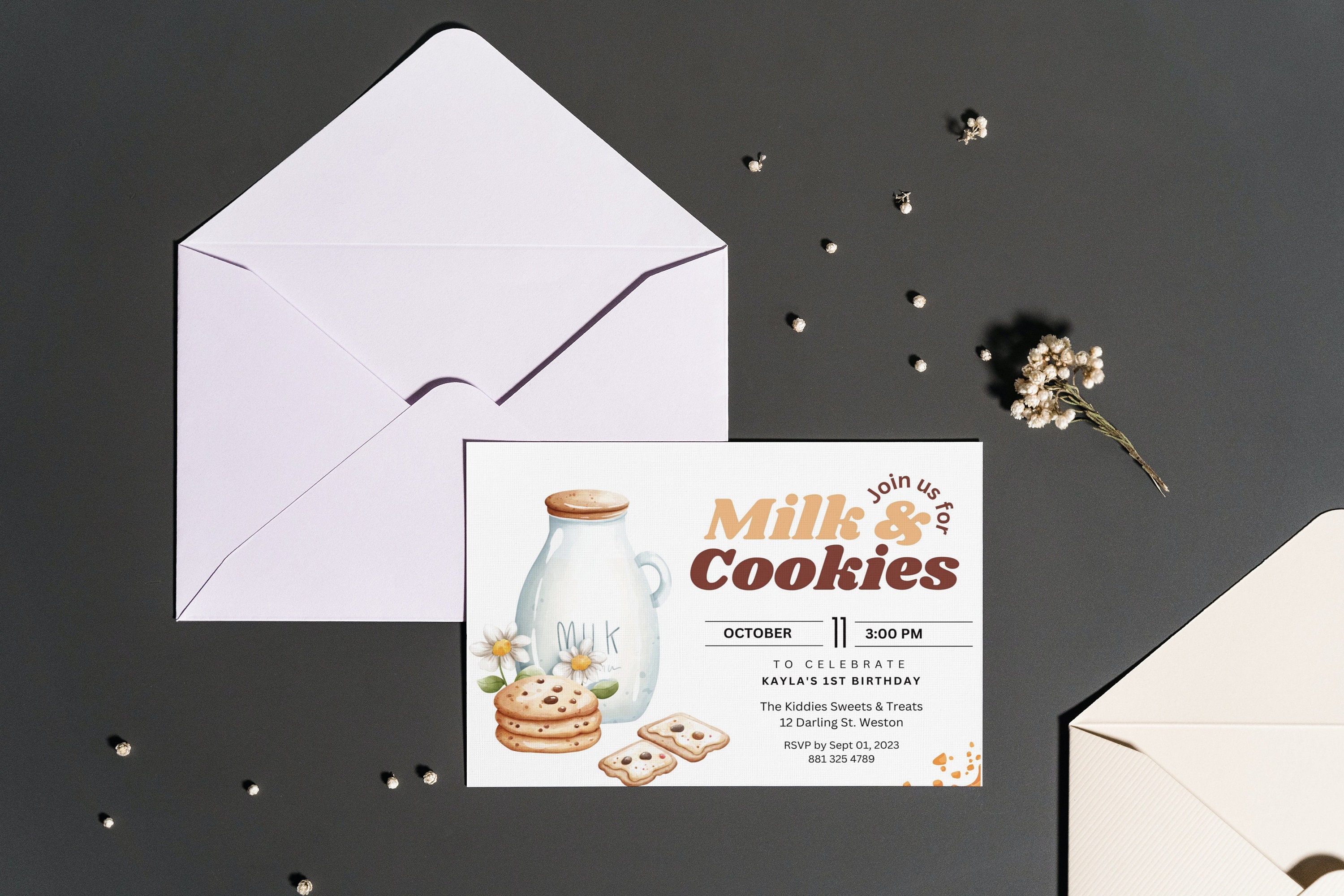 Milk and Cookies Party Invitation Canva Template, Milk and Cookies ...
