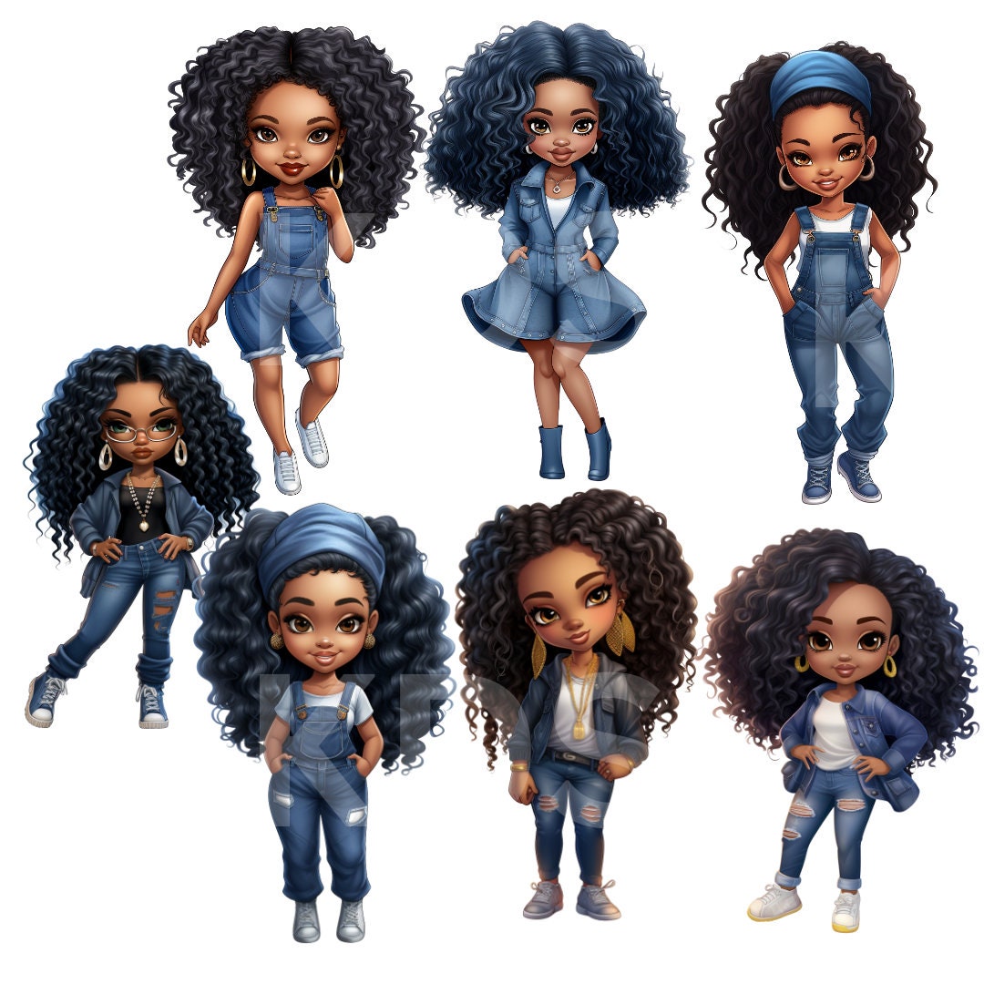 Black Girl Clipart, Cute Chibi Style Clipart, Fashion Girl Clipart ...