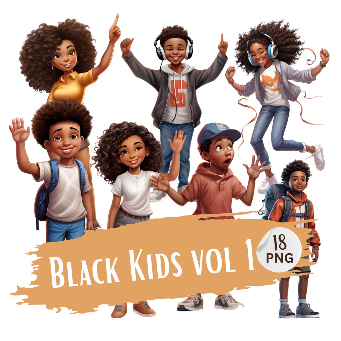 18 Black Kids Bundle, Little Black Girl PNG, Little Black Boy PNG ...