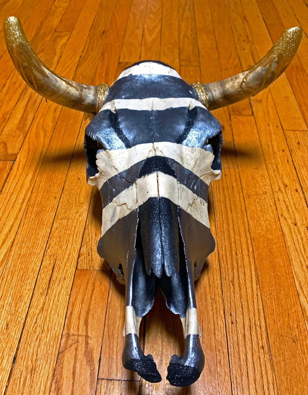 Acrylic and Glitter Painted Cow Skull "striped Beauty" - Etsy