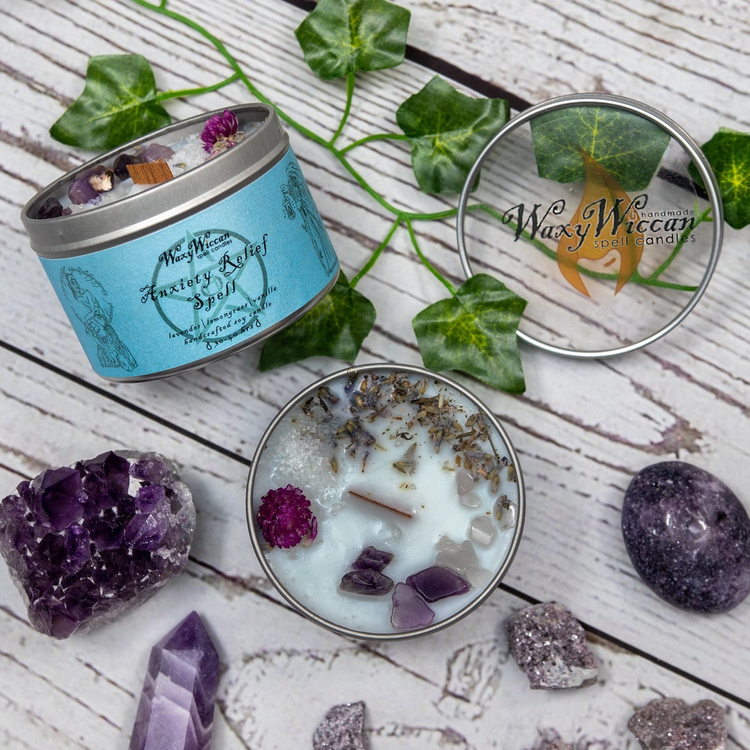 Anxiety Relief Spell Candle. A Wiccan Spell Candle With Crystal to ...