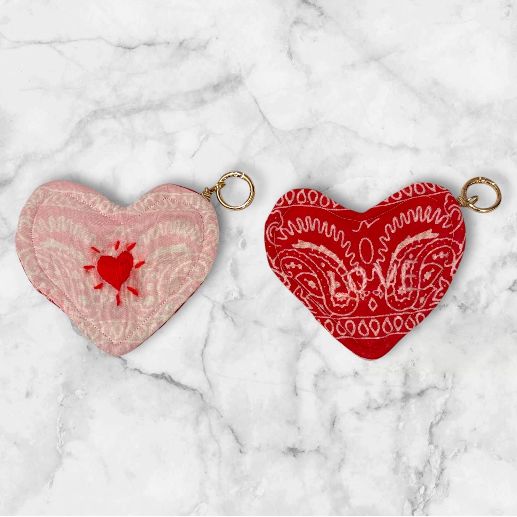 Handmade Heart-shaped Bandana Keychain Charm/ Bag Charm - Embroidered ...