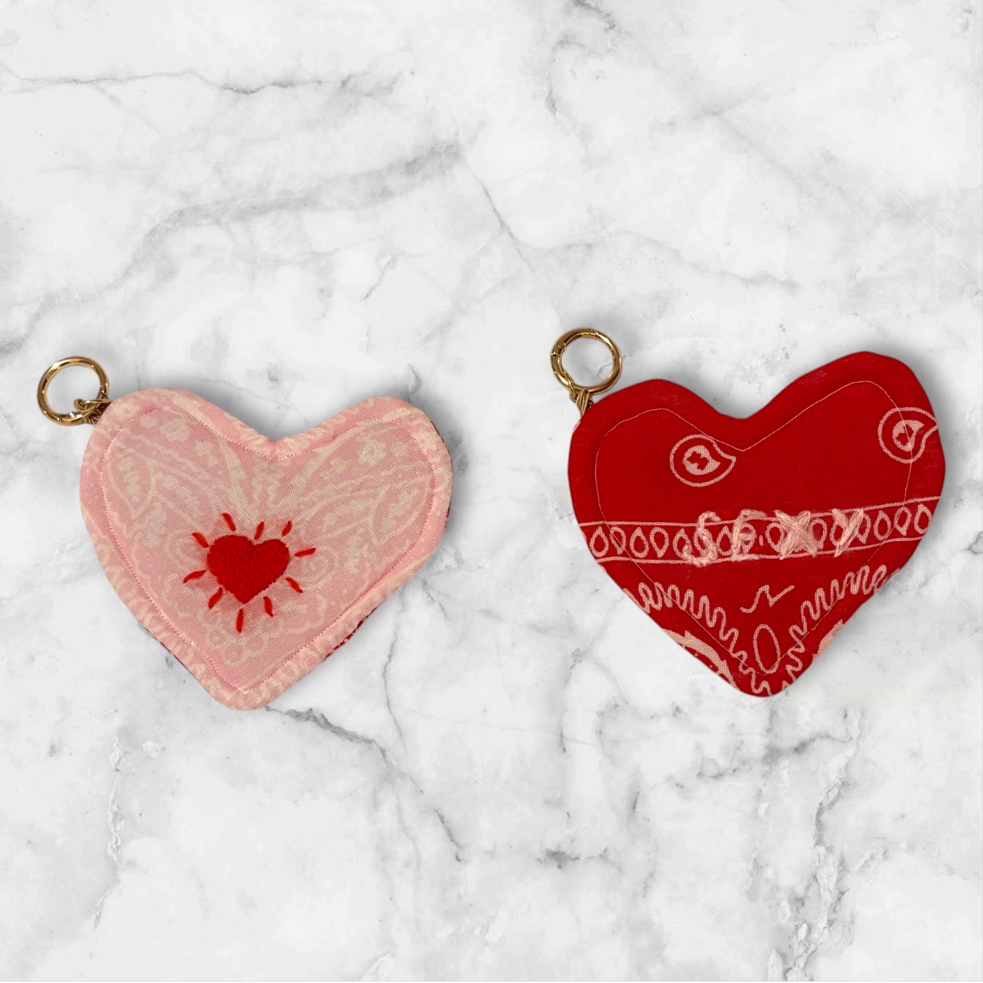 Handmade Heart-shaped Bandana Keychain Charm/ Bag Charm - Embroidered ...