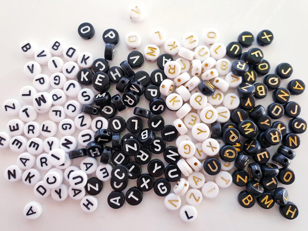 Alphabet Letter Beads, 7mm Alphabet Beads, A-Z Letter Beads, White ...