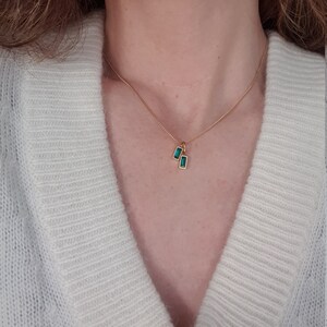 Green Cubic Zirconia Pendant Stainless Steel Chain Necklace, Gold Chain ...