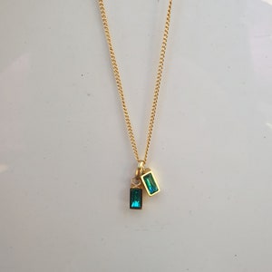 Green Cubic Zirconia Pendant Stainless Steel Chain Necklace, Gold Chain ...