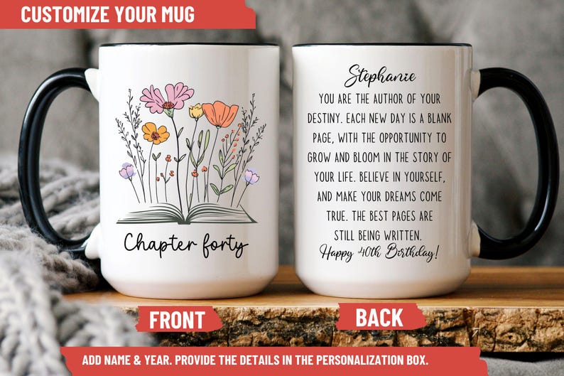 Personalized 40th Birthday Mug or Coaster, Chapter Forty Birthday ...