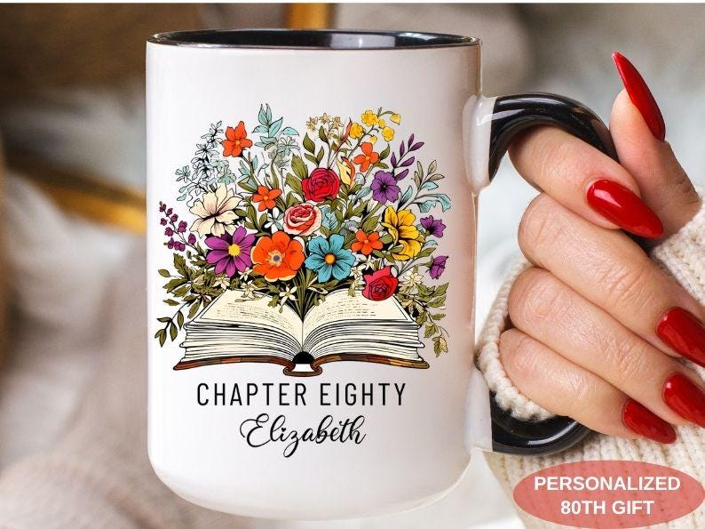 Personalized 80th Birthday Mug: Floral Chapter Eighty Design - Etsy
