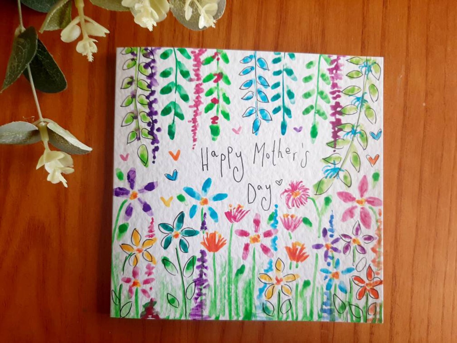 Hand Painted Watercolour Floral Greeting Card With - Etsy