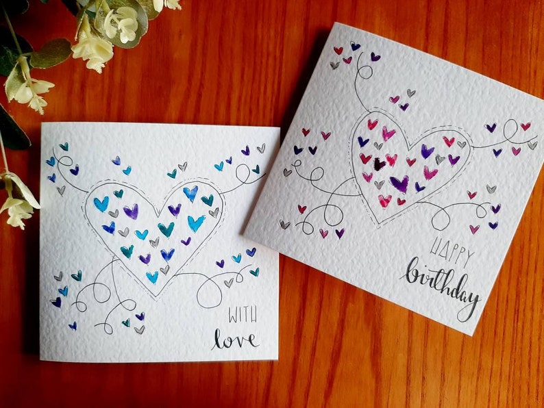 Hand Painted Heart Watercolour Greeting Cards Personalisation - Etsy