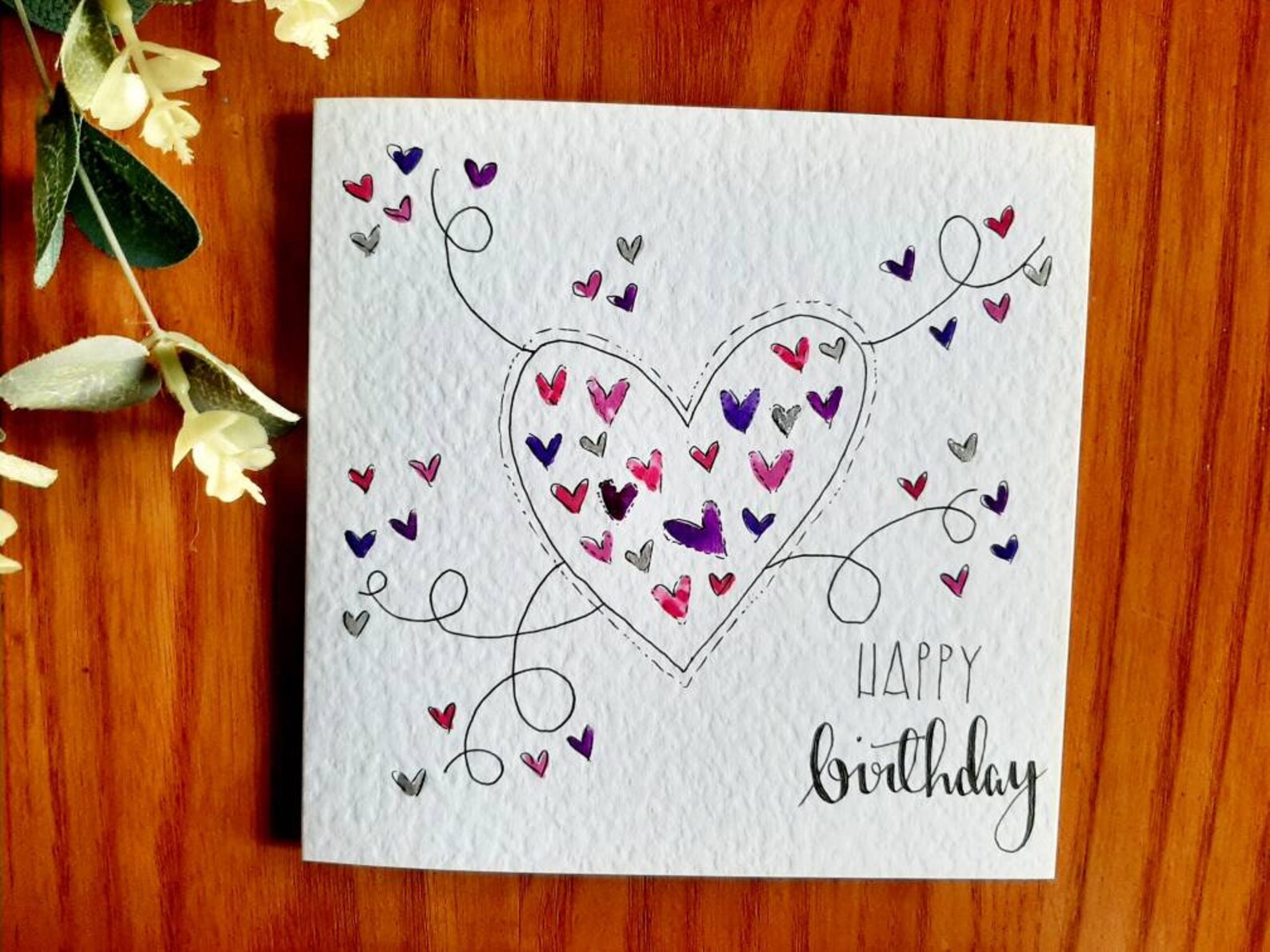 Hand Painted Heart Watercolour Greeting Cards Personalisation - Etsy