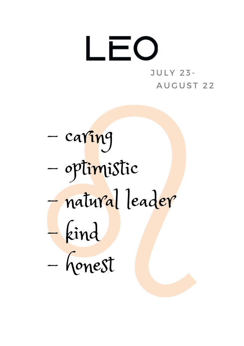 LEO Zodiac Sign Positive Traits Print | Etsy