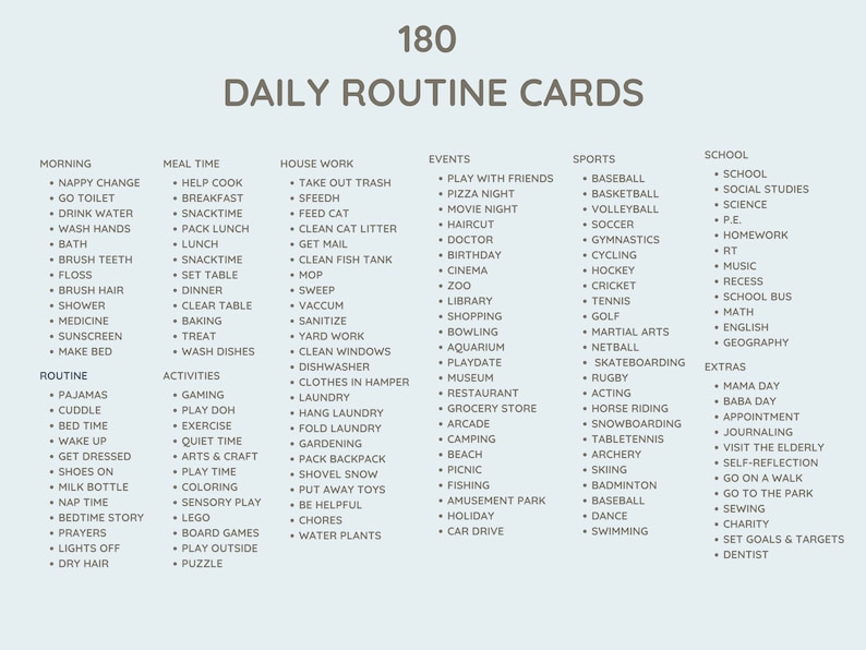 180+ Daily Routine Cards & Charts | Responsibilities Routine Visual ...