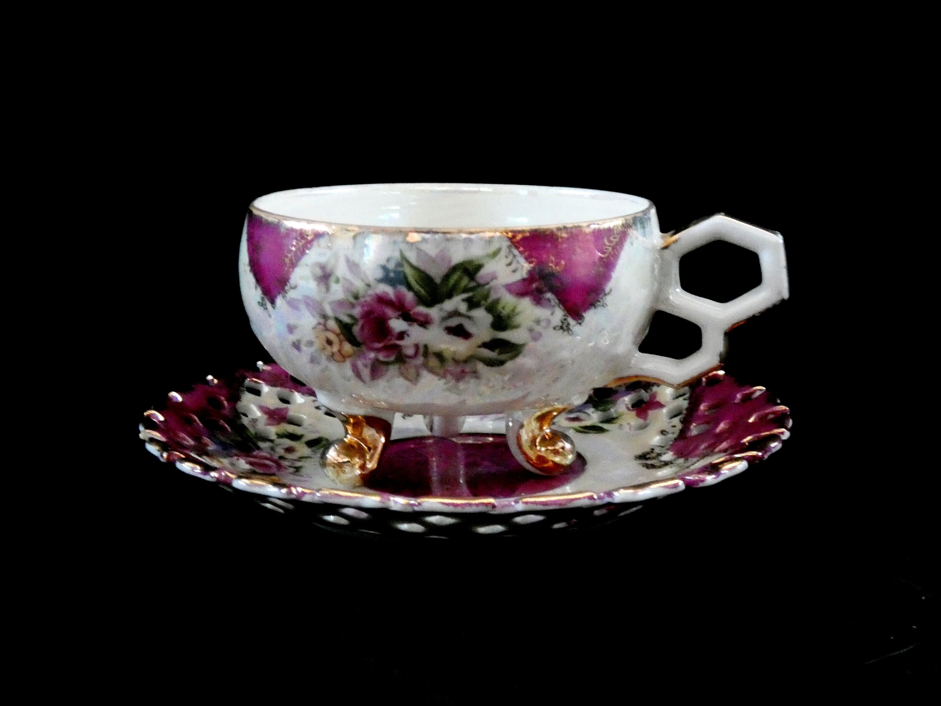 Antique Fred Roberts China 3 Footed Tea Cups and Lattice - Etsy