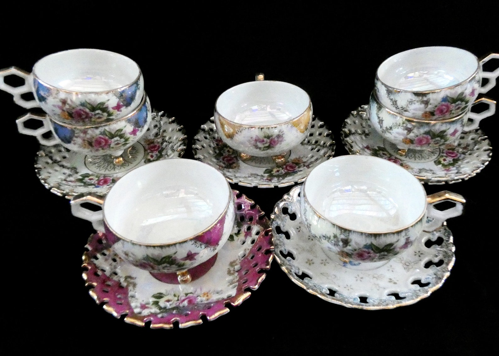 Antique Fred Roberts China 3 Footed Tea Cups and Lattice - Etsy