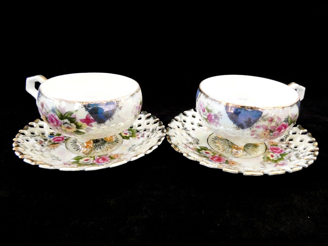Antique Fred Roberts China 3 Footed Tea Cups and Lattice - Etsy