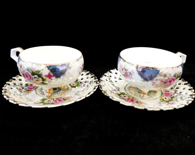 Antique Fred Roberts China 3 Footed Tea Cups and Lattice Saucer ...