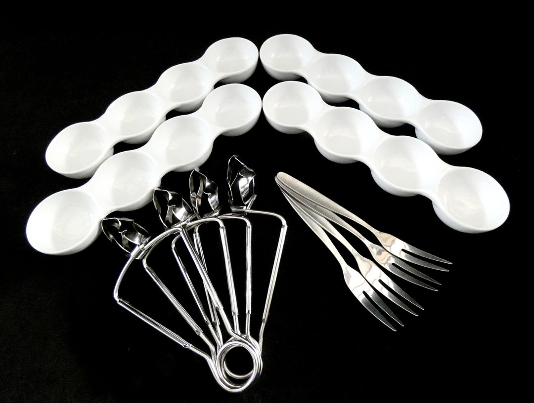 Vintage Escargot Set for Four White Porcelain Snail Dishes Sauce Bowls ...