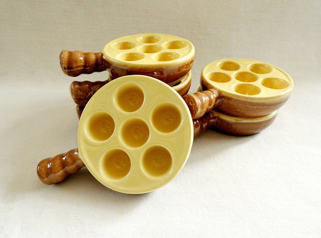 6 Vintage French Escargot Plates Traditional Faience Snail Dishes Brown ...