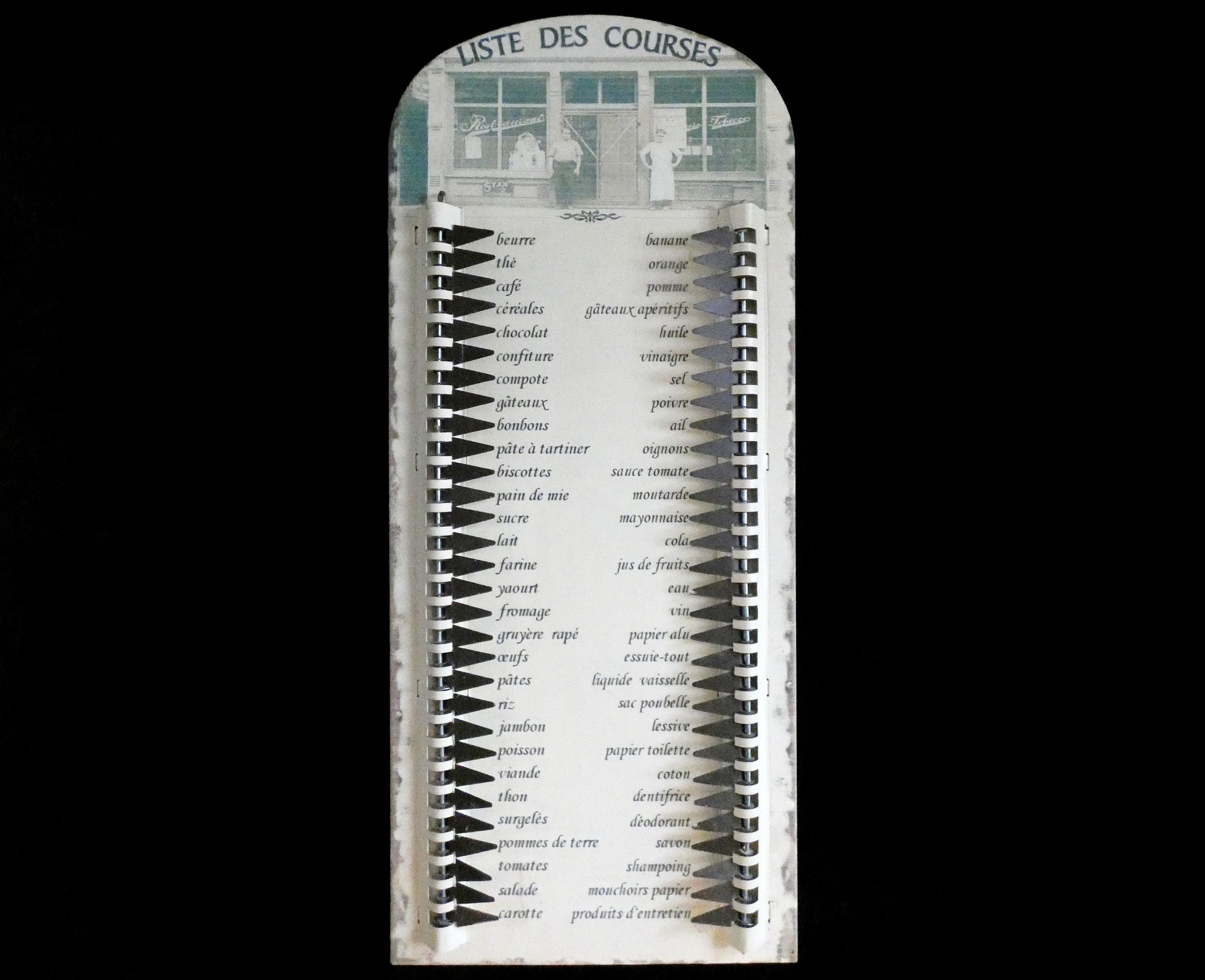 vintage-french-shopping-list-metal-grocery-list-liste-des-courses