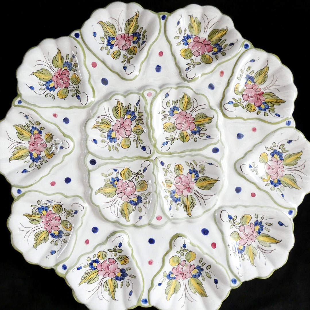 Antique French Majolica Oyster Plate: Floral Moustiers Ceramic, Martres ...