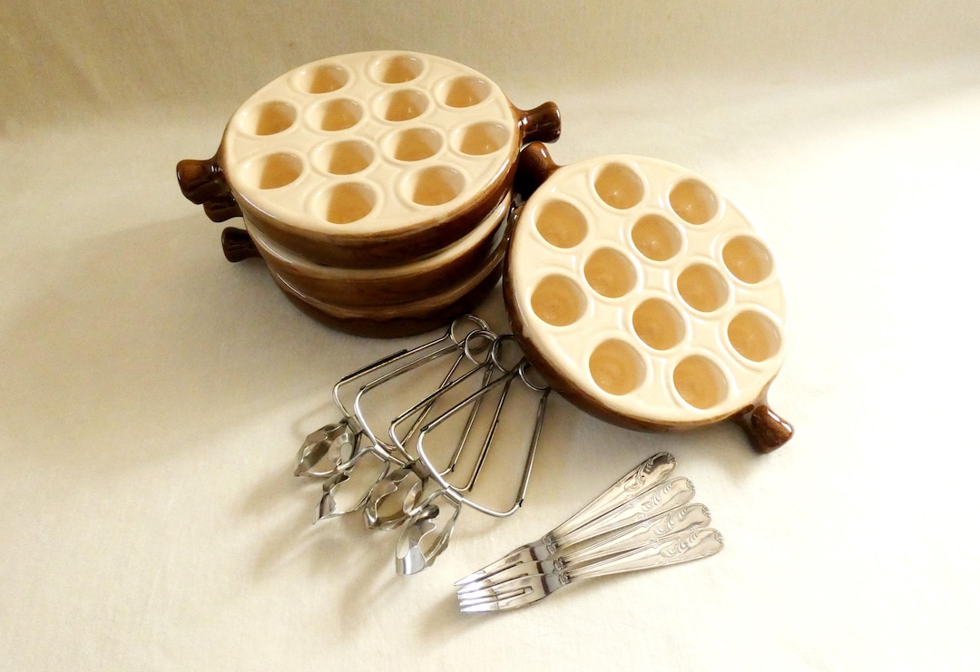 Vintage French Snail Serving Set 4 Escargot Cooking Plates Stainless ...