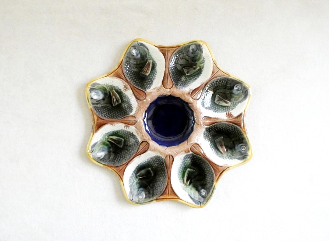Antique Adams Bromley Oyster Plate: Fish Shaped English Majolica Circa ...