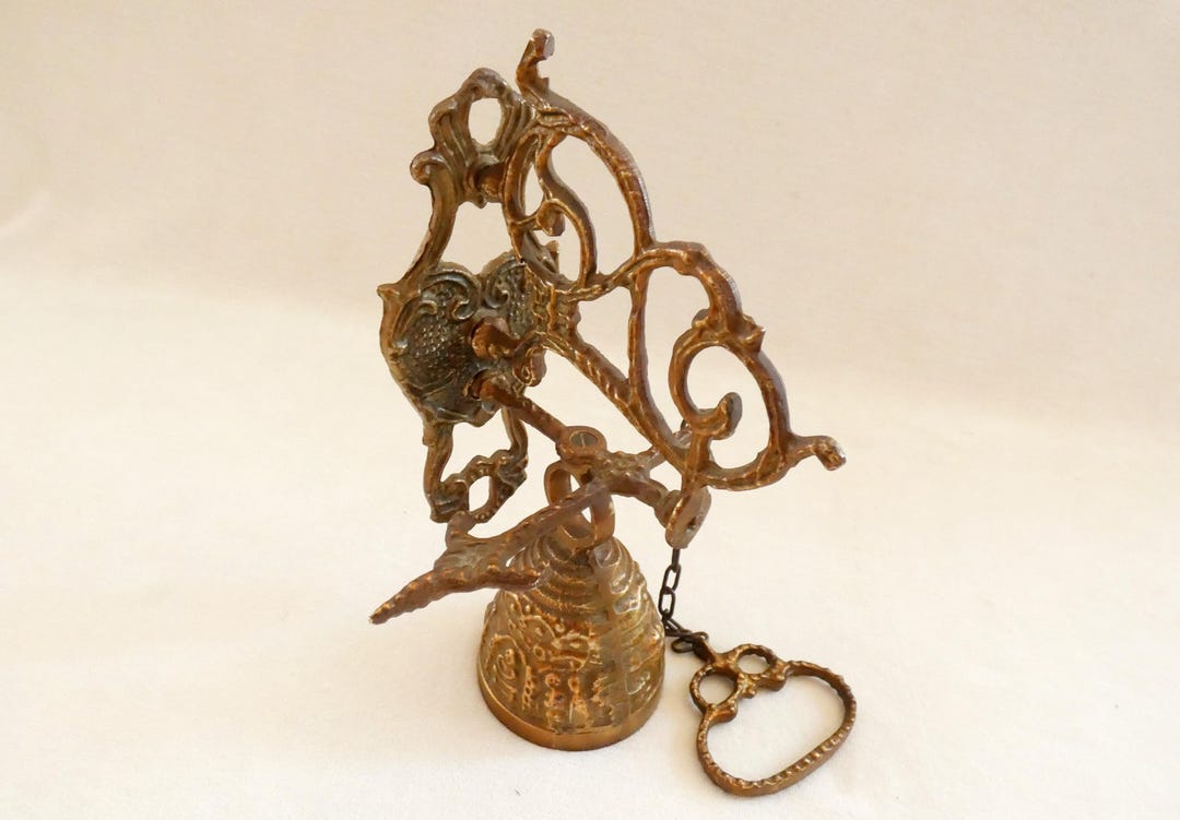 Antique French Solid Brass Door Bell Small Wall Mount Ornate Monastery ...