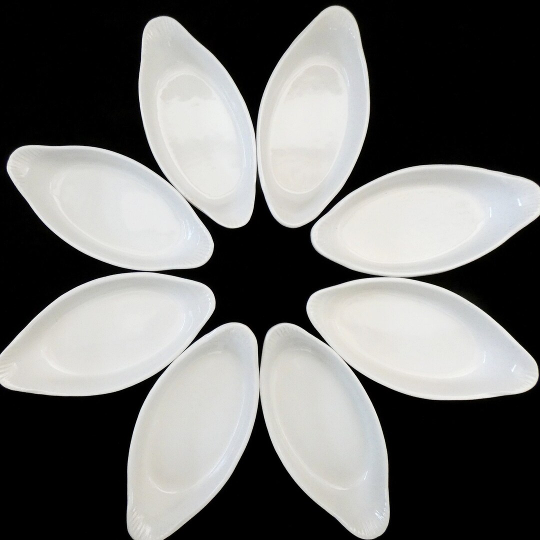 Vintage French Porcelain Dessert Plates: Set of 8 Oval Appetizer Dishes ...