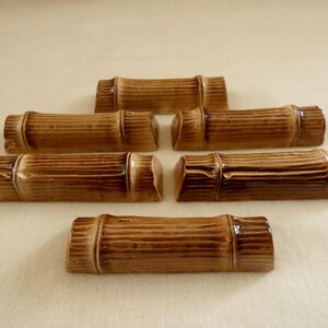 6 Vintage Bamboo Knife Rests French Brown Majolica Ceramic Cutlery ...