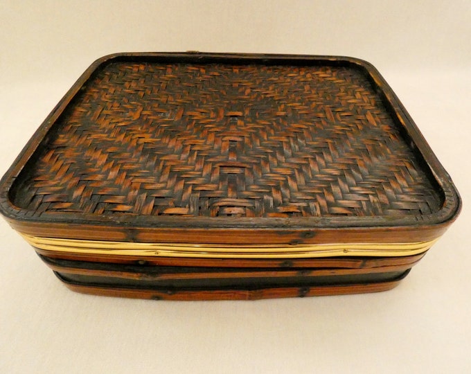 Vintage Bamboo Woven Jewelry Box, Retro French Trinket Lidded Box ...