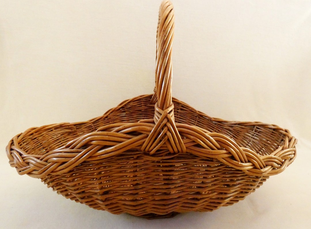 Large Vintage French Gathering Basket Woven Wicker Rattan Garden Stuff ...