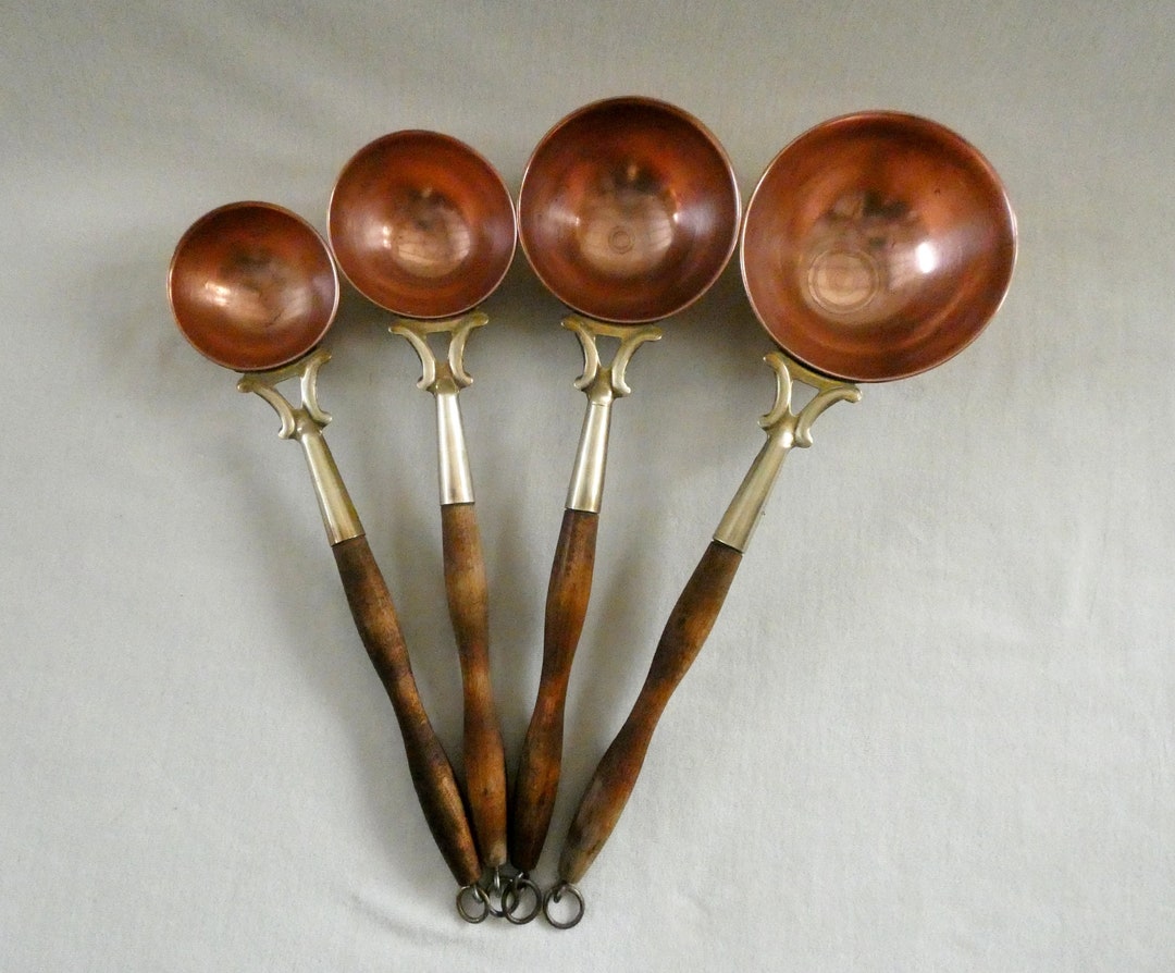 Vintage French Copper Ladle Wooden Brass Handles Copper Serving ...