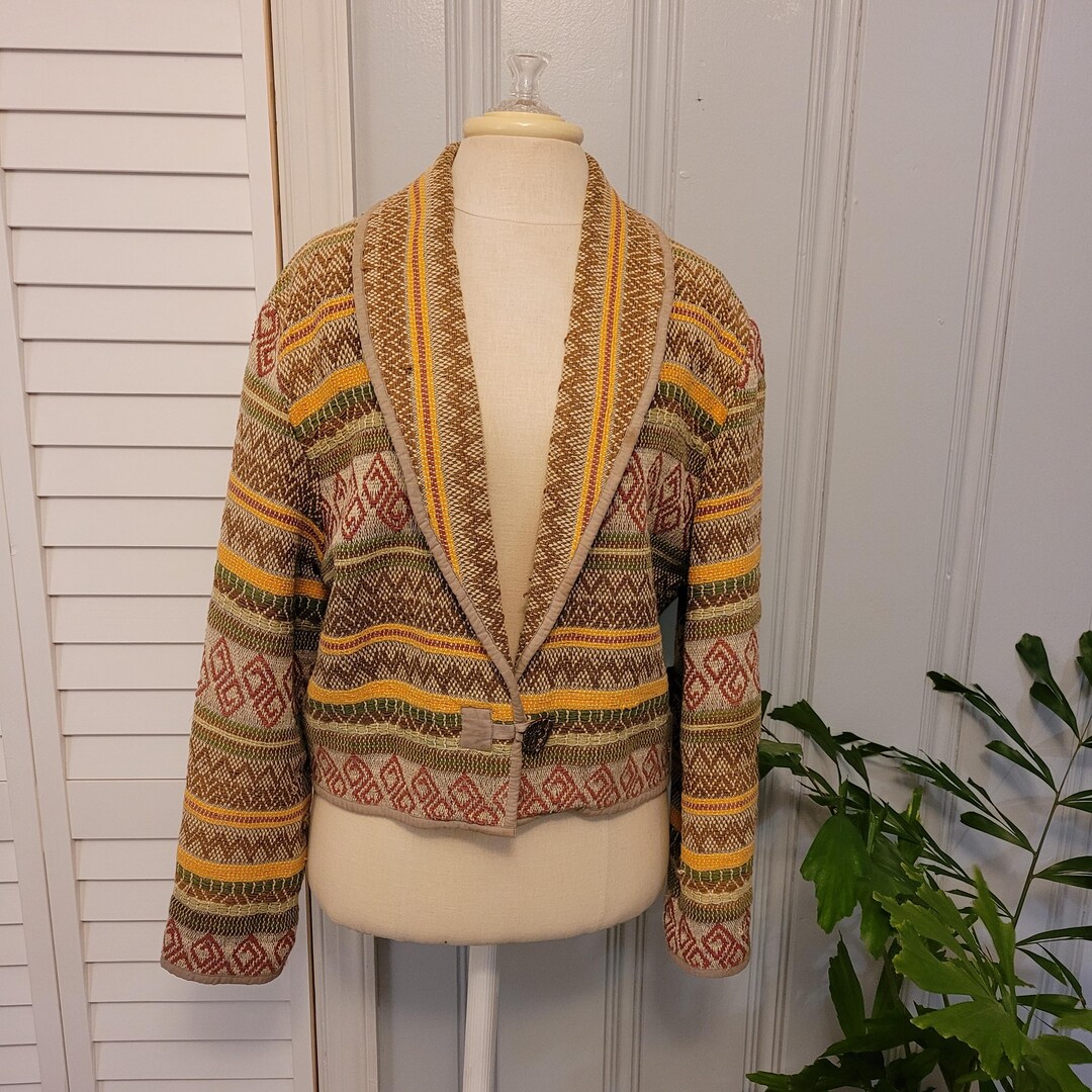 Vintage 'flashback' Cropped Jacket Lovely Fall Colors Woven Cotton - Etsy