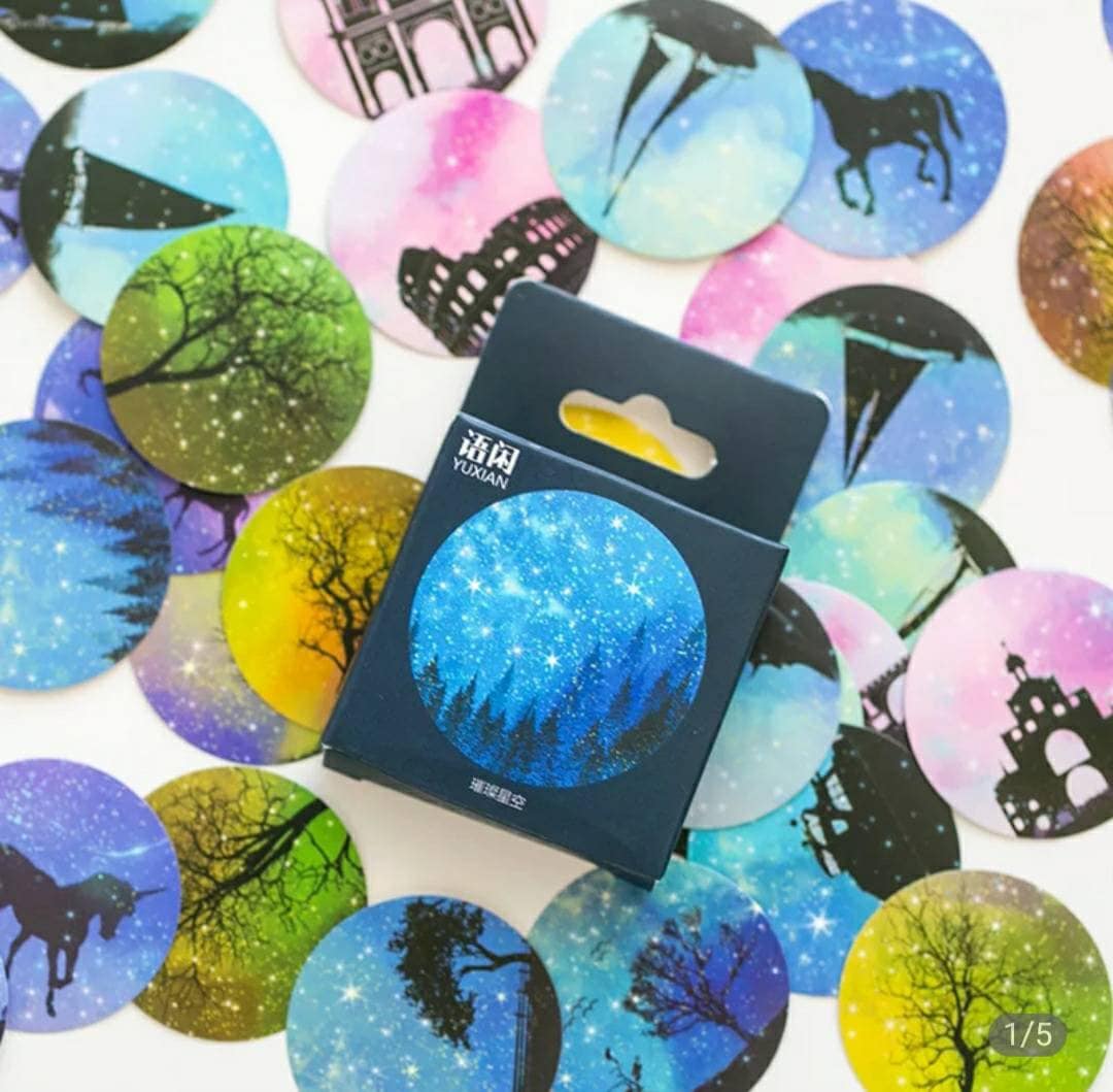 Night Silhouette Stickers, 50 Pieces. Starry Night Stickers, Planner ...